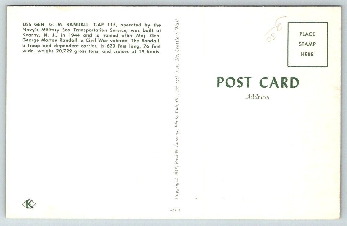 US Navy USS Randall T-AP 115 Military Sea Transport Postcard | United ...