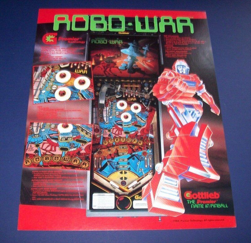ROBO WAR Pinball FLYER Original NOS 1988 Space Age Artwork Vintage ...