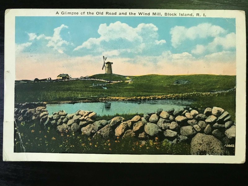 Vintage Postcard 1937 Old Road Wind Mill Block Island Rhode Island ...