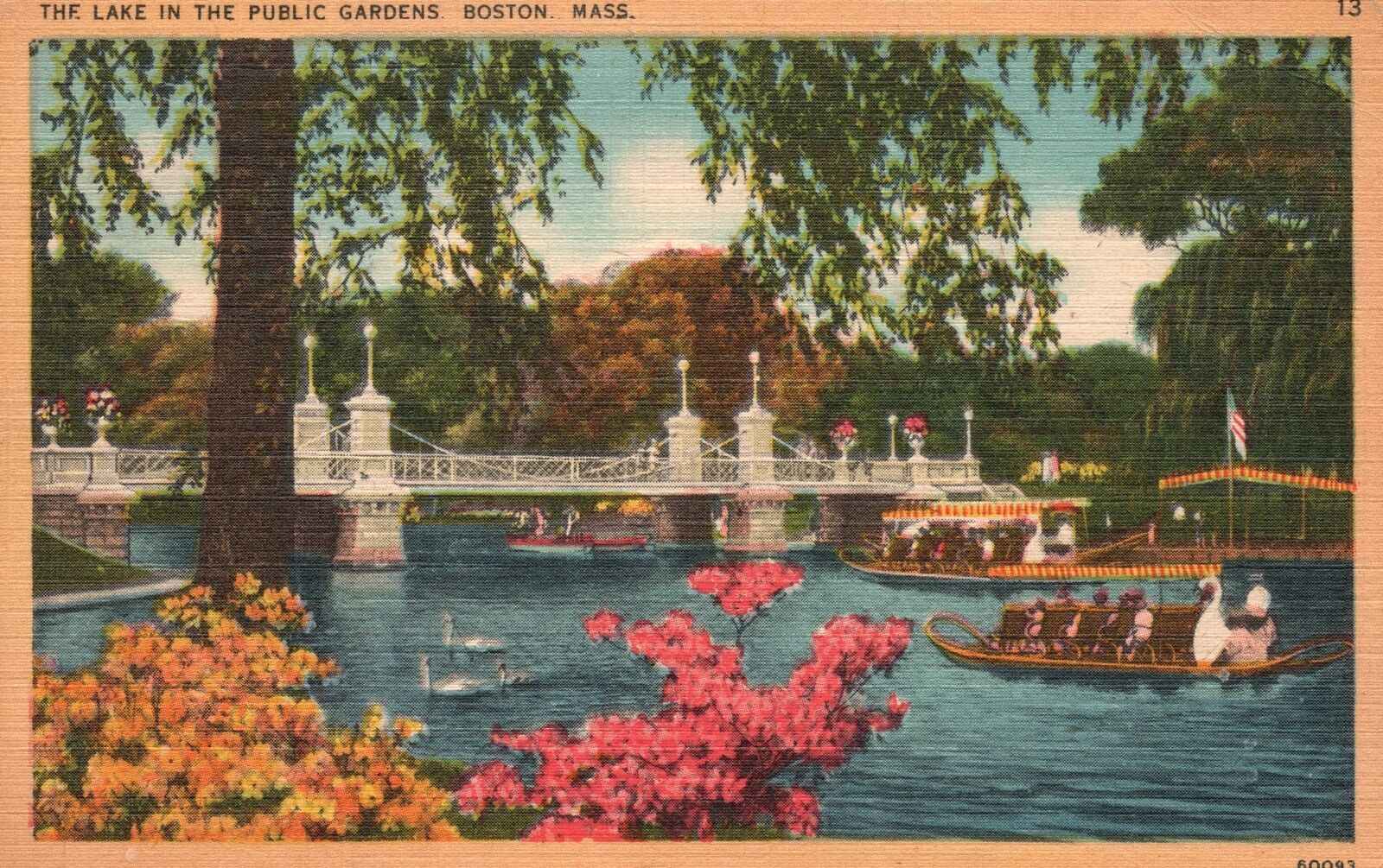 Vintage Postcard The Lake in Public Gardens Bridge Tree Boston ...