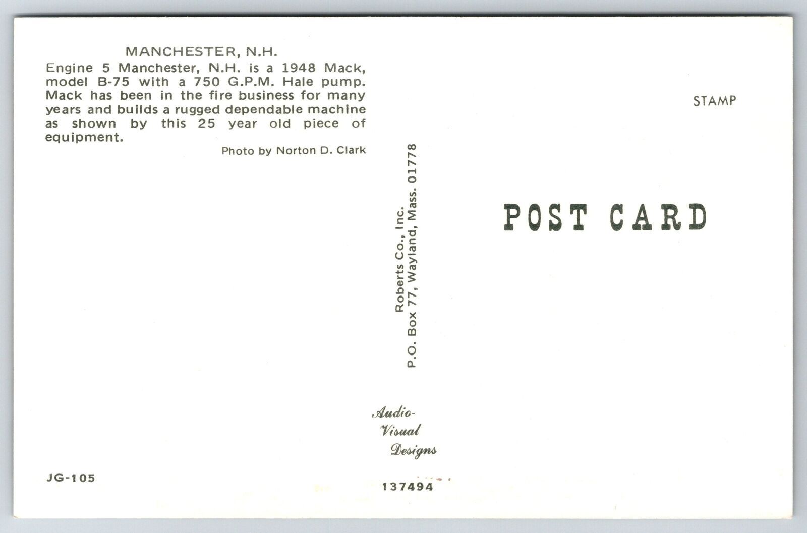 Manchester NH 1948 Mack Model B 75 Fire Engine 5 Postcard Z14 | United ...