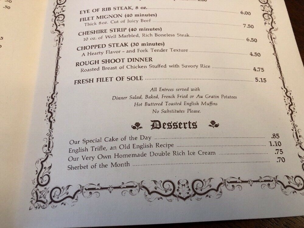 Vintage 60s CHESHIRE INN & LODGE Room Service Menu St. Louis Missouri ...