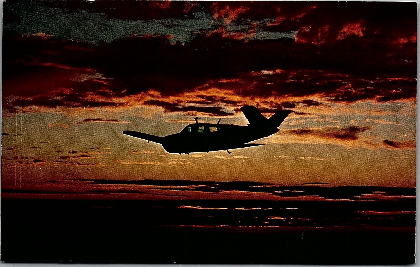 Vintage Beechcraft Bonanza Airplane Sunset Photochrome Postcard 38-159 ...