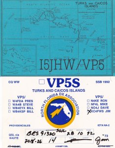 Turks & Caicos Islands Map QSL Amateur Radio Italian Postcard 2x Card ...