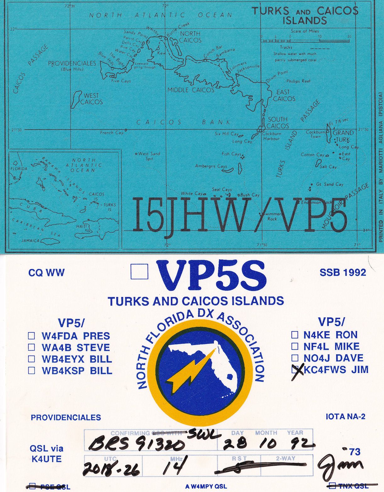 Turks & Caicos Islands Map QSL Amateur Radio Italian Postcard 2x Card ...