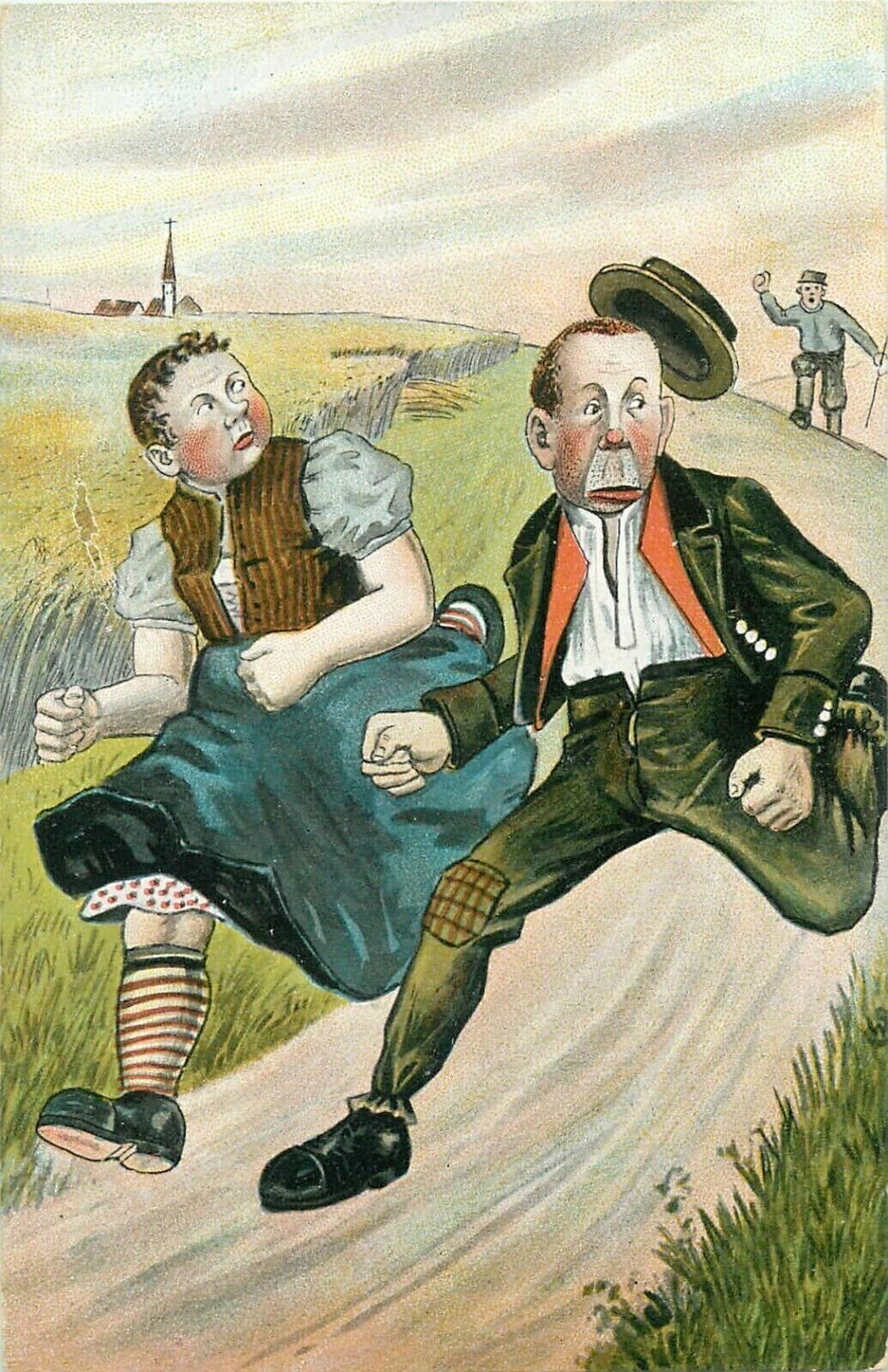 German humor running couple caricature German types comic vintage ...