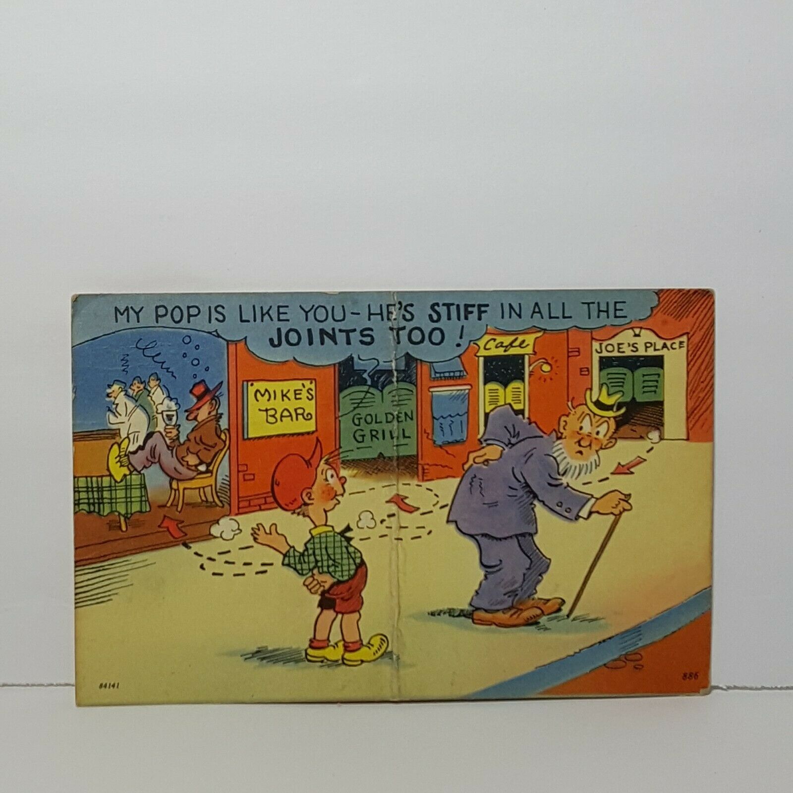 Vintage Comic Humor Postcard 1950s Bar Cafe Grill Old Man Young Child ...