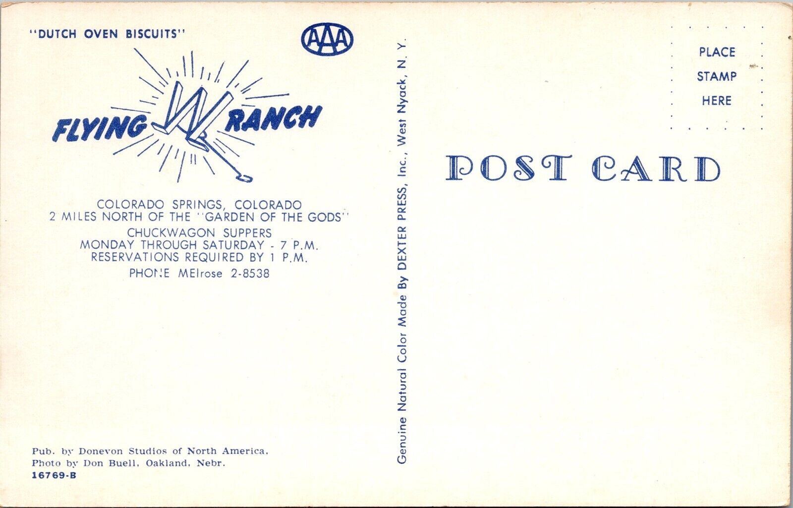 Vtg Colorado Springs CO Flying W Ranch Dutch Oven Biscuits Postcard ...