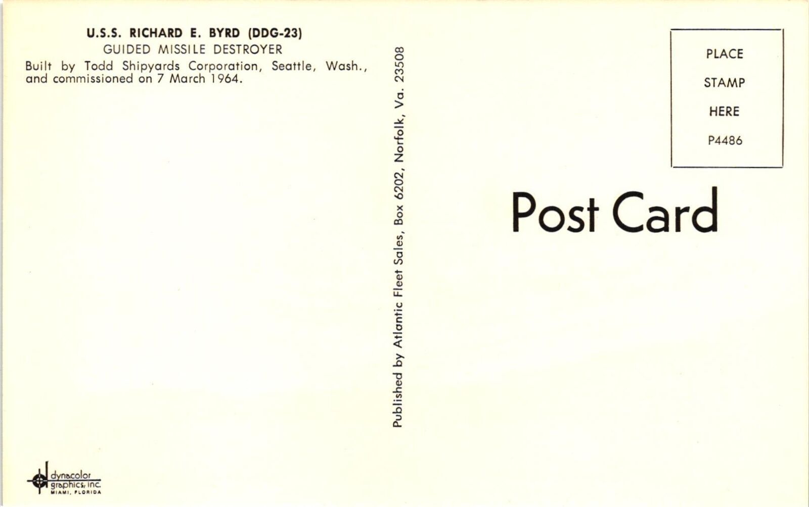 Vintage Postcard- USS Richard E. Byrd (DDG-23), Guided Missile ...