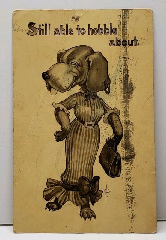 Anthropomorphic Dog In A Dress, Still able to Hobble About 1914 ...