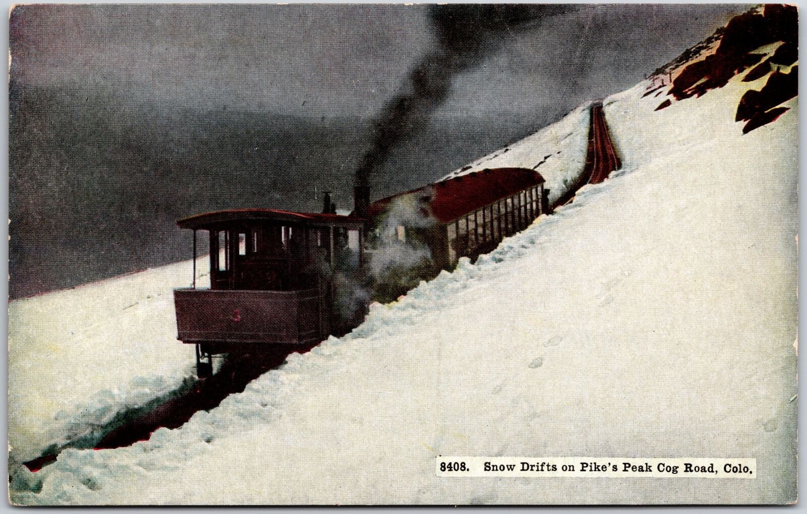 Snowdrift On Pikes Peak Cog Road Colorado CO Cog Railway Train Postcard ...