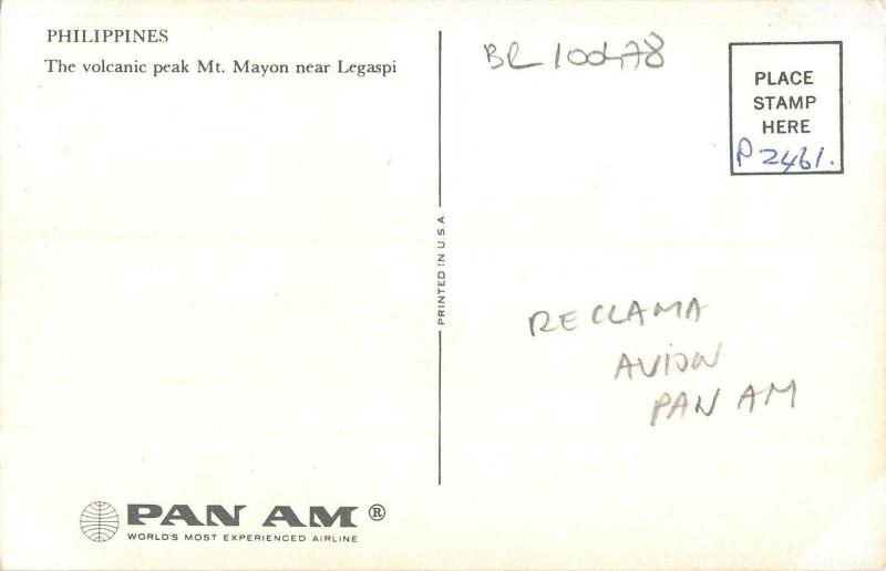 BR100478 pan am plance airplane avions advertising philippines mt mayon ...