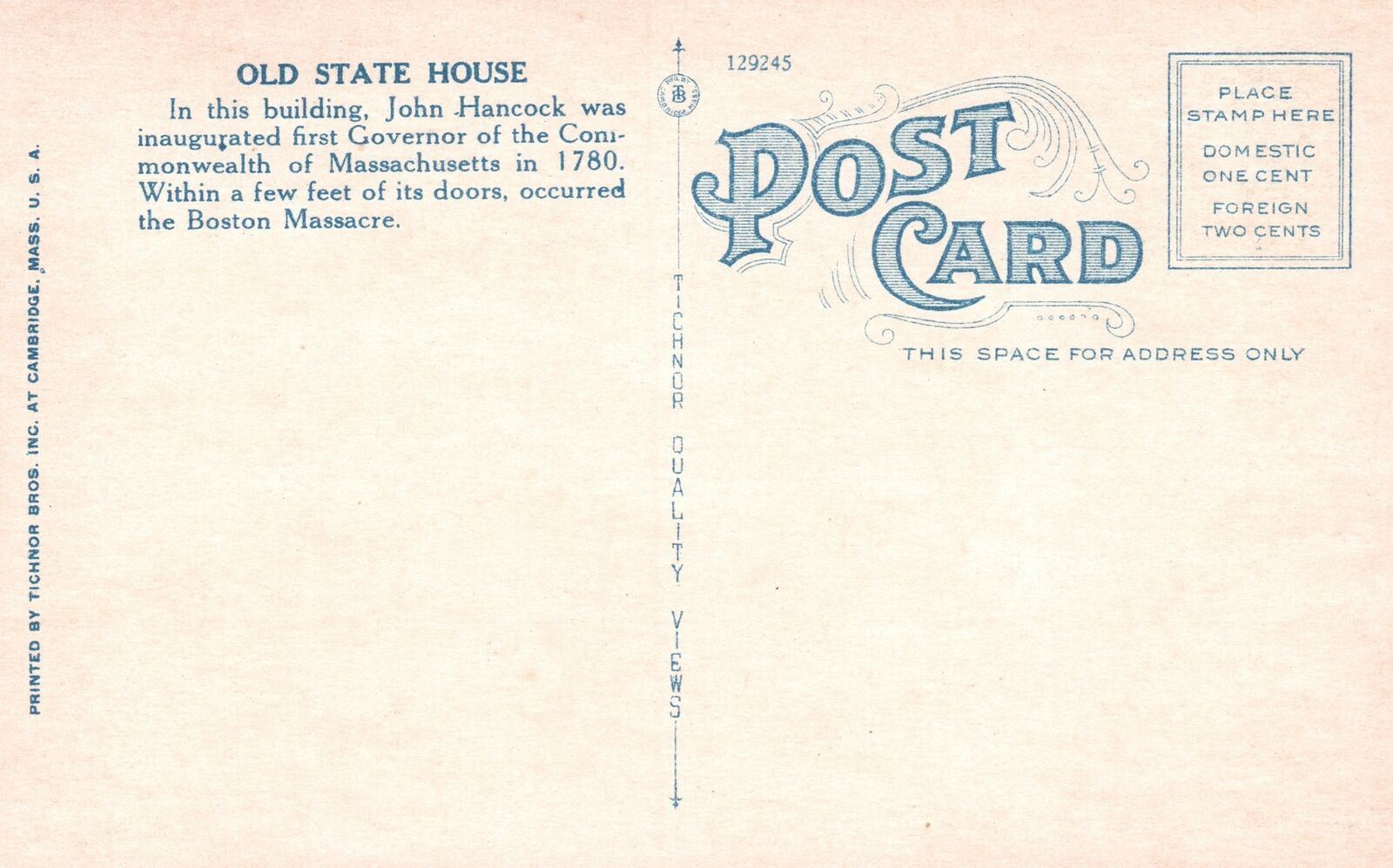 Vintage Postcard 1920's Old State House Building Built 1713 Boston ...