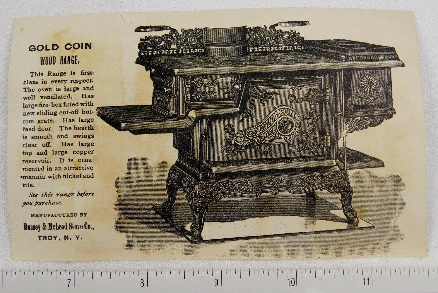 1893 World's Fair Machinery Hall, Gold Coin Wood Range S.O. Morse VT ...