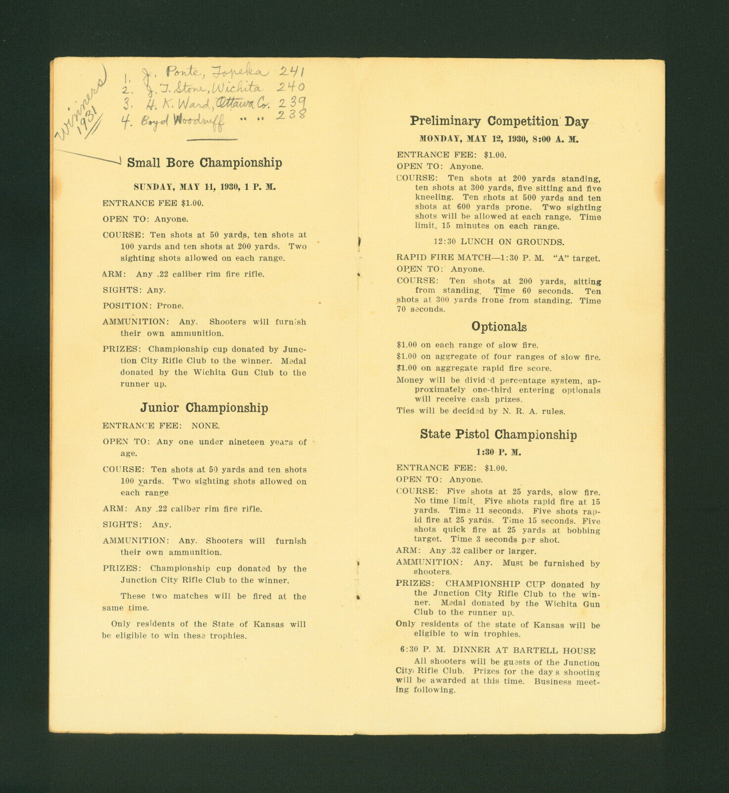 Annual Shoot Kansas State Rifle Association Fort Riley KS Vintage 1930 ...