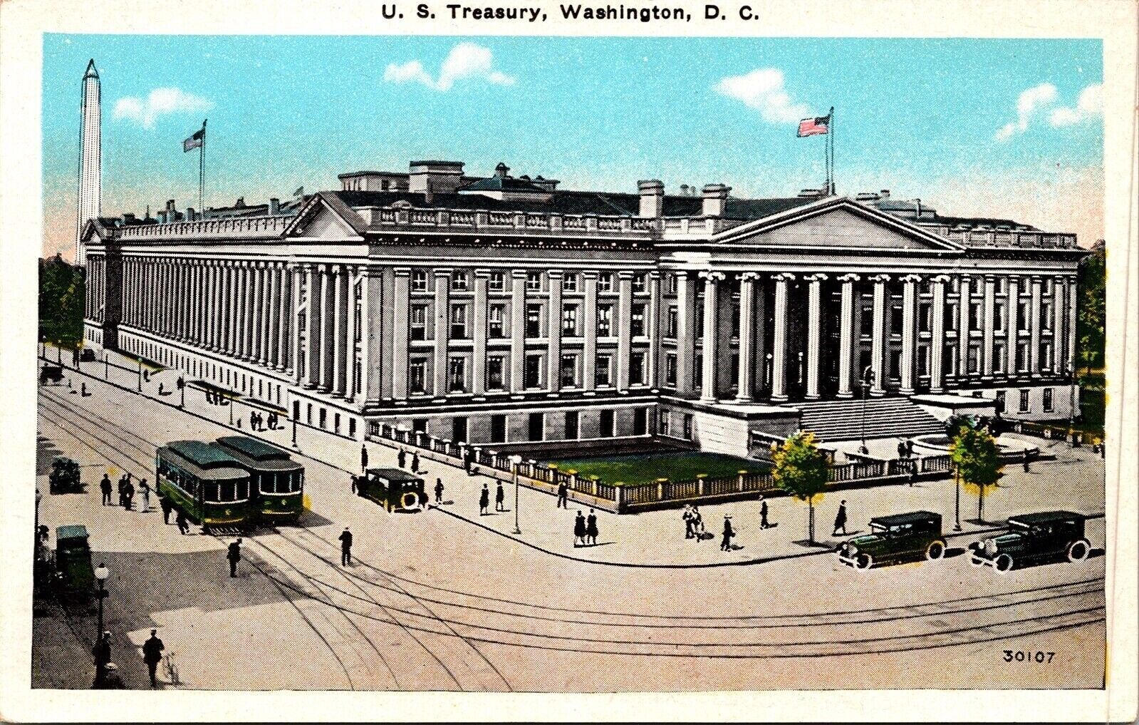 Historic US Treasury Building Washington DC Flags Flying Trolleys Cars ...