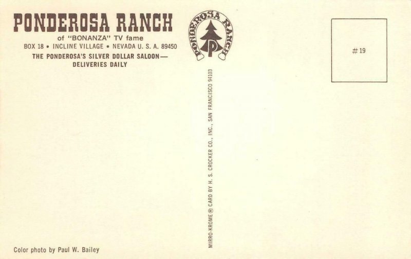 PONDEROSA RANCH Bonanza TV Show Saloon Lake Tahoe c1960s Vintage ...