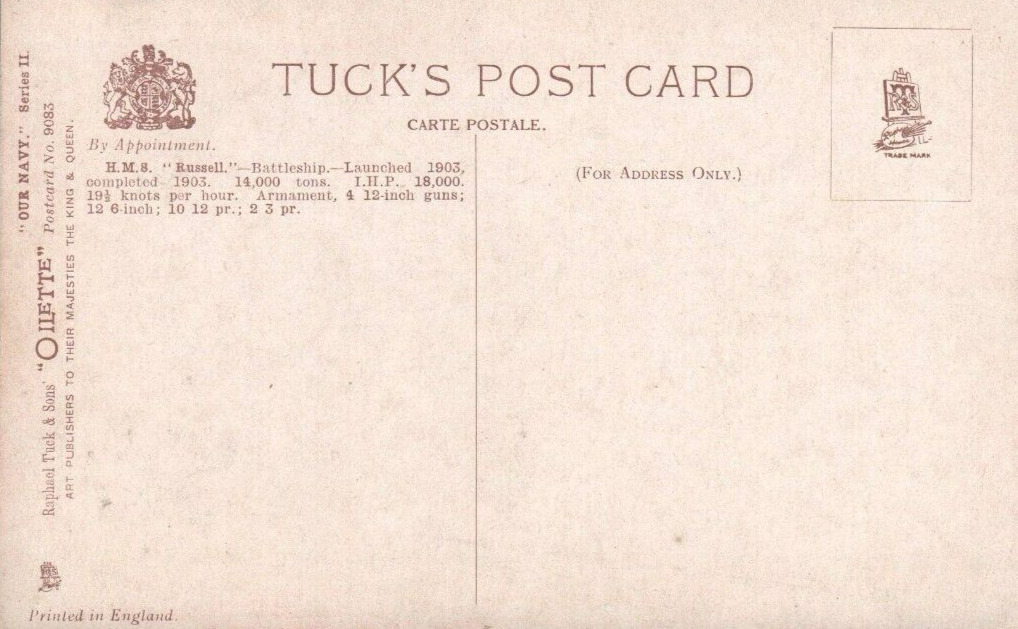 HMS Russell Battleship British Royal Navy Tuck Oilette c.1910s WWI ...