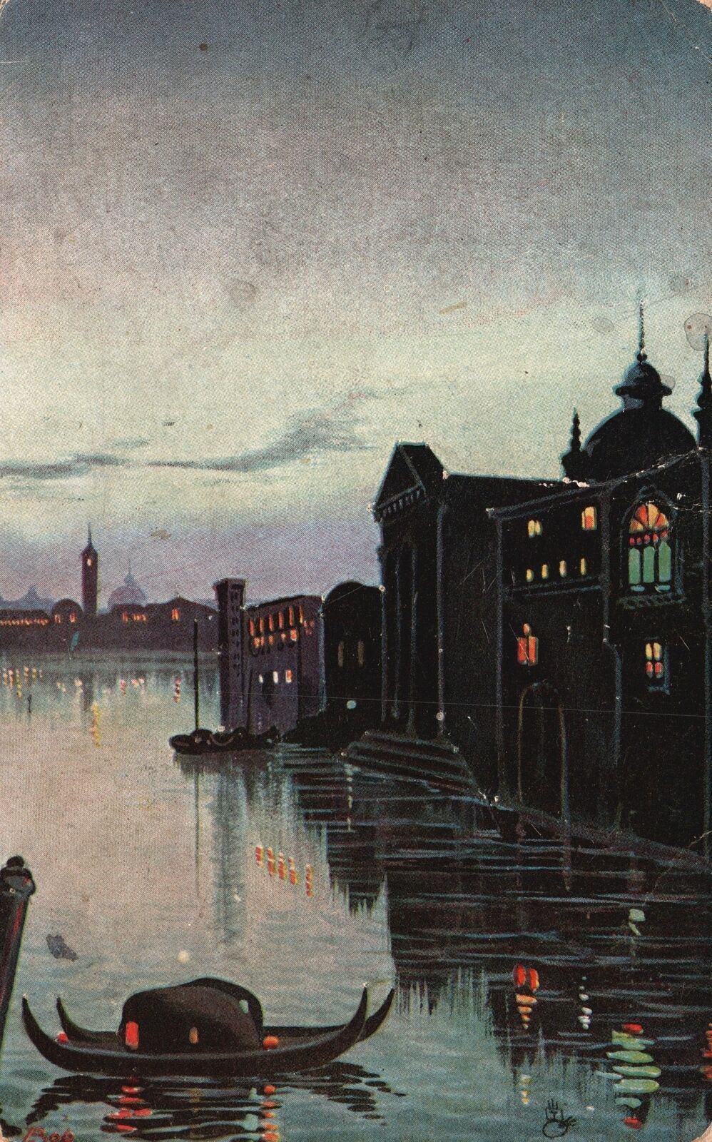 Vintage Postcard Venice Night Scene Along the Ocean Raphael Tuck & Sons ...