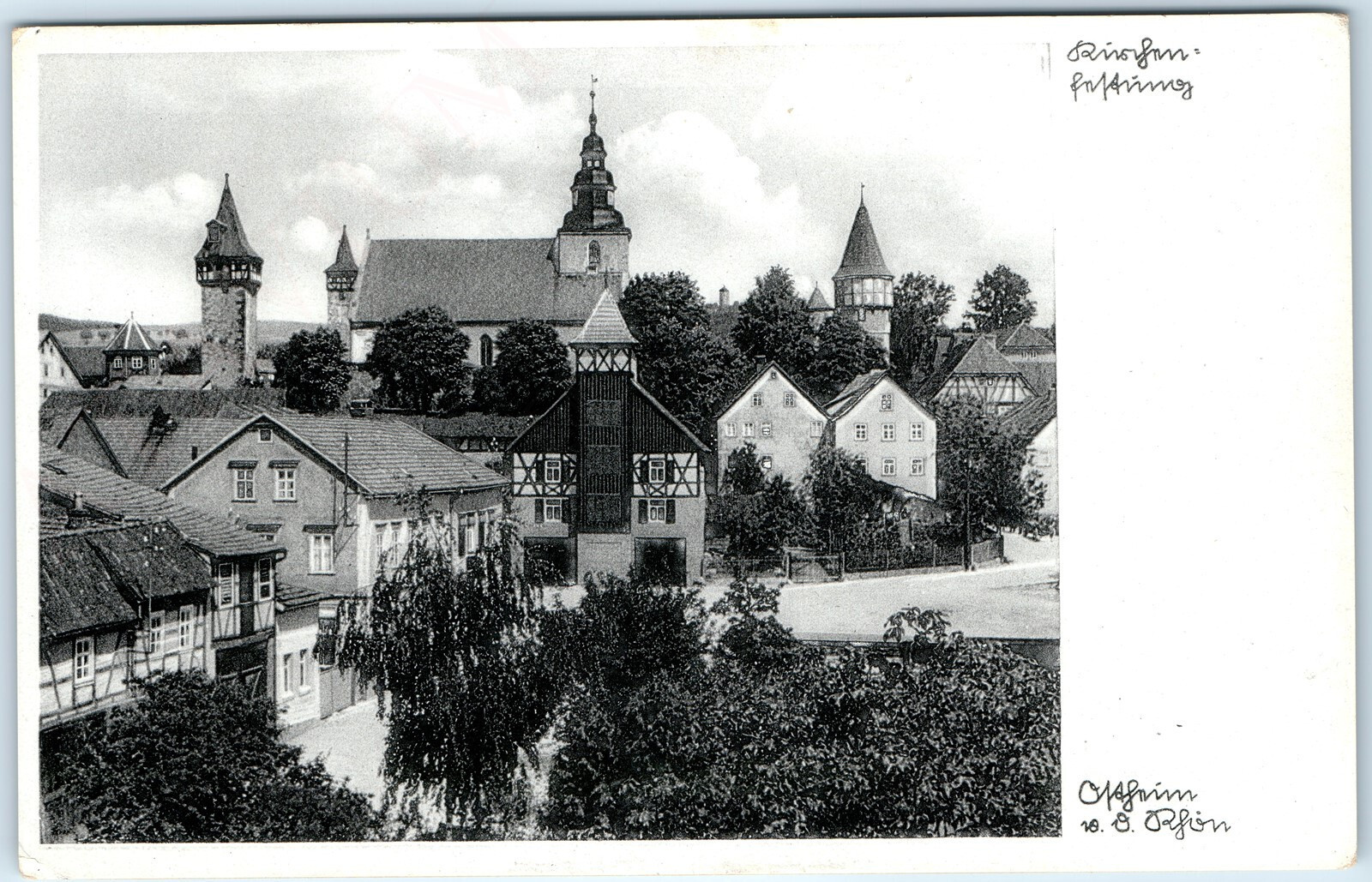 c1920s Ostheim, Germany Church Towers Half-Timbered Houses Street Scene ...