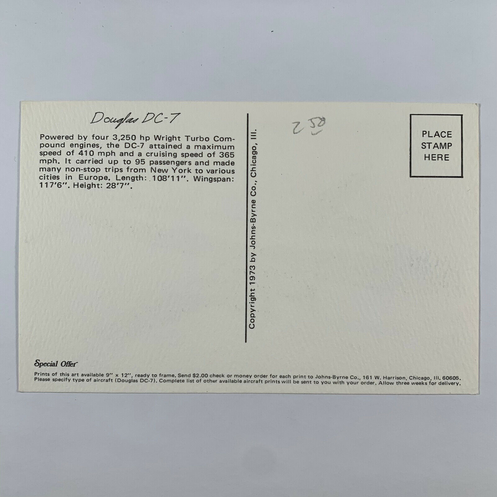 Postcard Aviation Roy Andersen Douglas DC-7 United 1970s Unposted ...