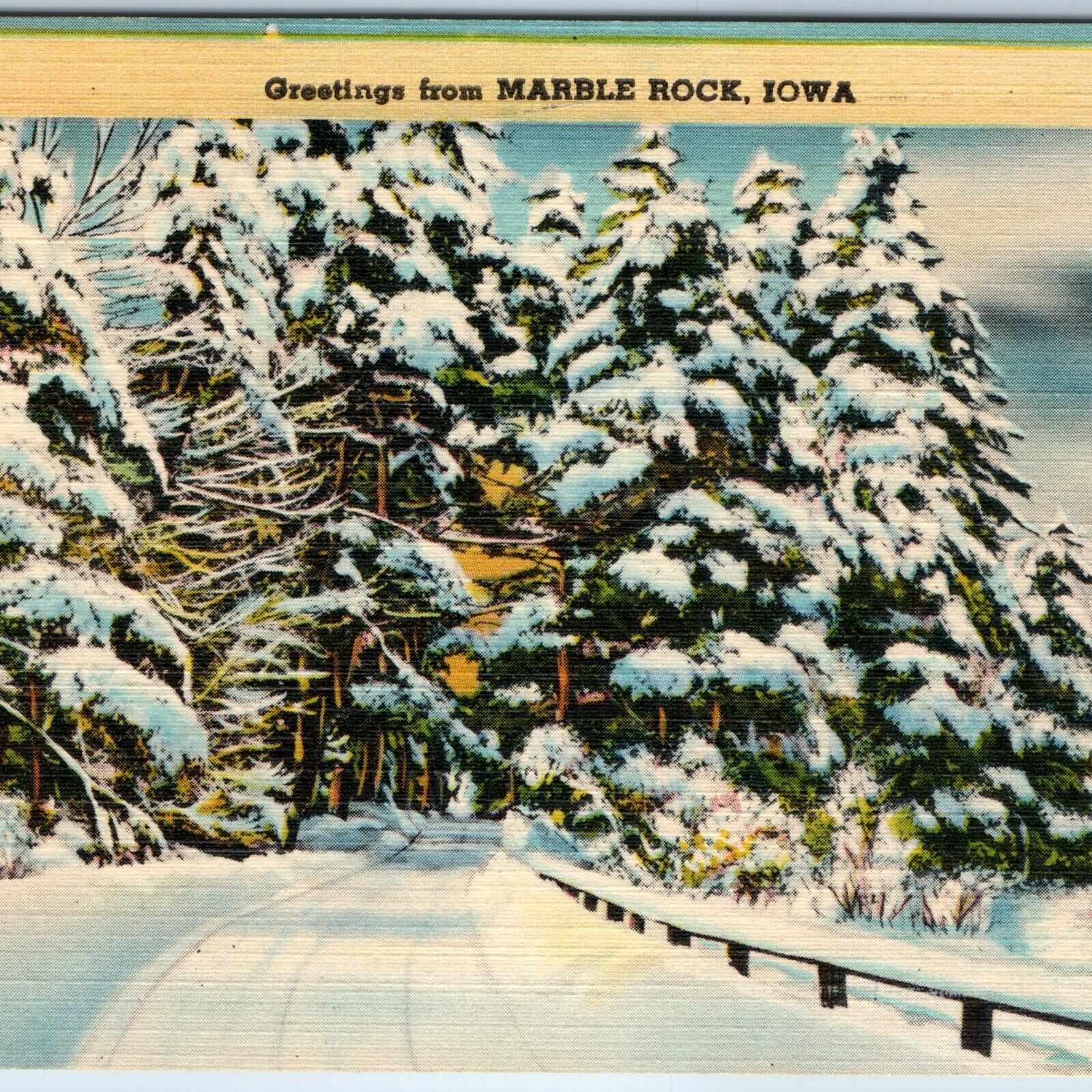 c1940s Marble Rock, IA Greetings From Landscape Snow Scene Panel Locals ...