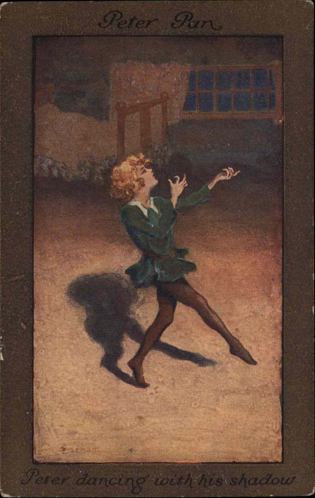 Vintage Artist Signed Barham PETER PAN Dancing With Shadow FAIRY TALES ...