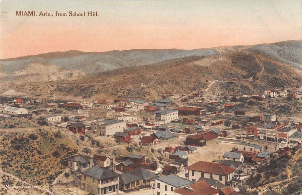 Miami Arizona Birds Eye View from School Hill Vintage Postcard AA20601 ...