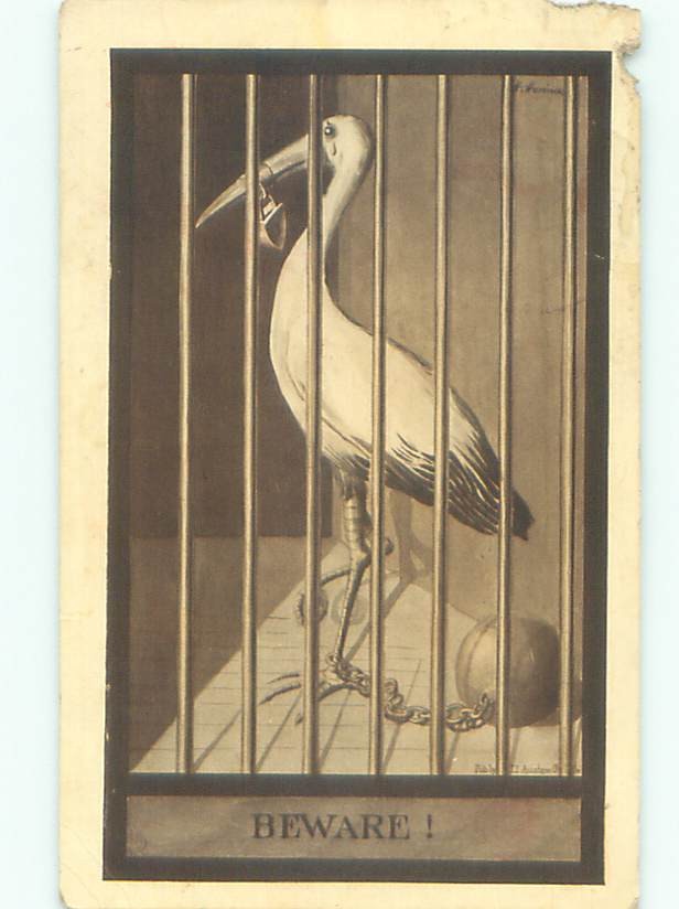 Pre-Linen Stork Bird in Prison Jail With Ball and Chain Ac5681 | Topics ...