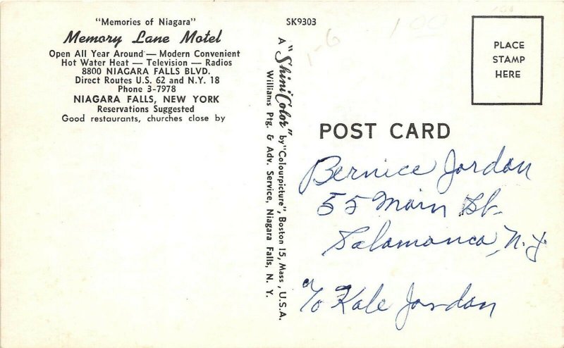 Niagara Falls New York 1950s Postcard Memory Lane Motel | United States ...