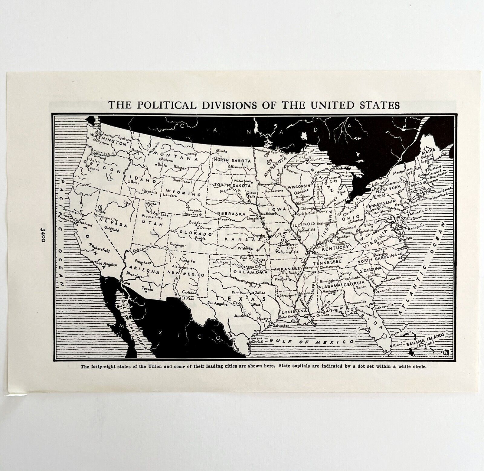 Map Of Political Divisions Of The United States 1940s Print History ...