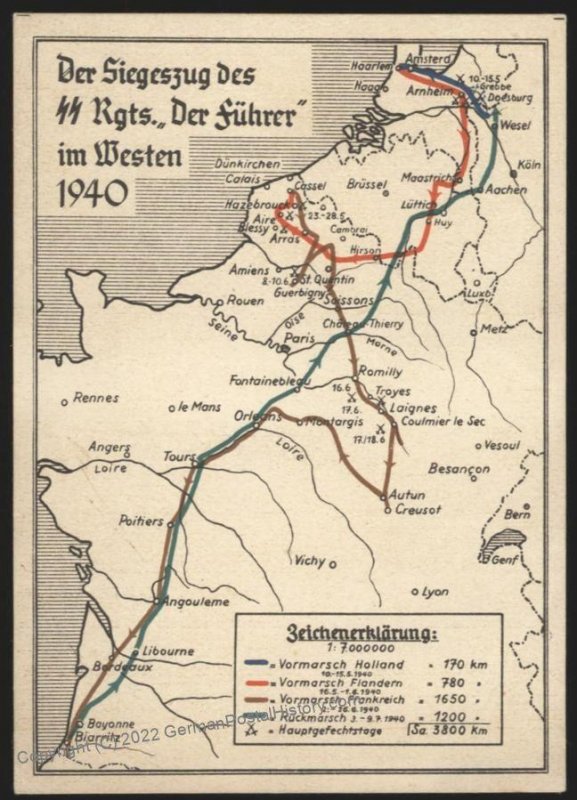 3rd Reich Germany 1940 Waffen SS Regiment Der Fuehrer Propaganda Card ...