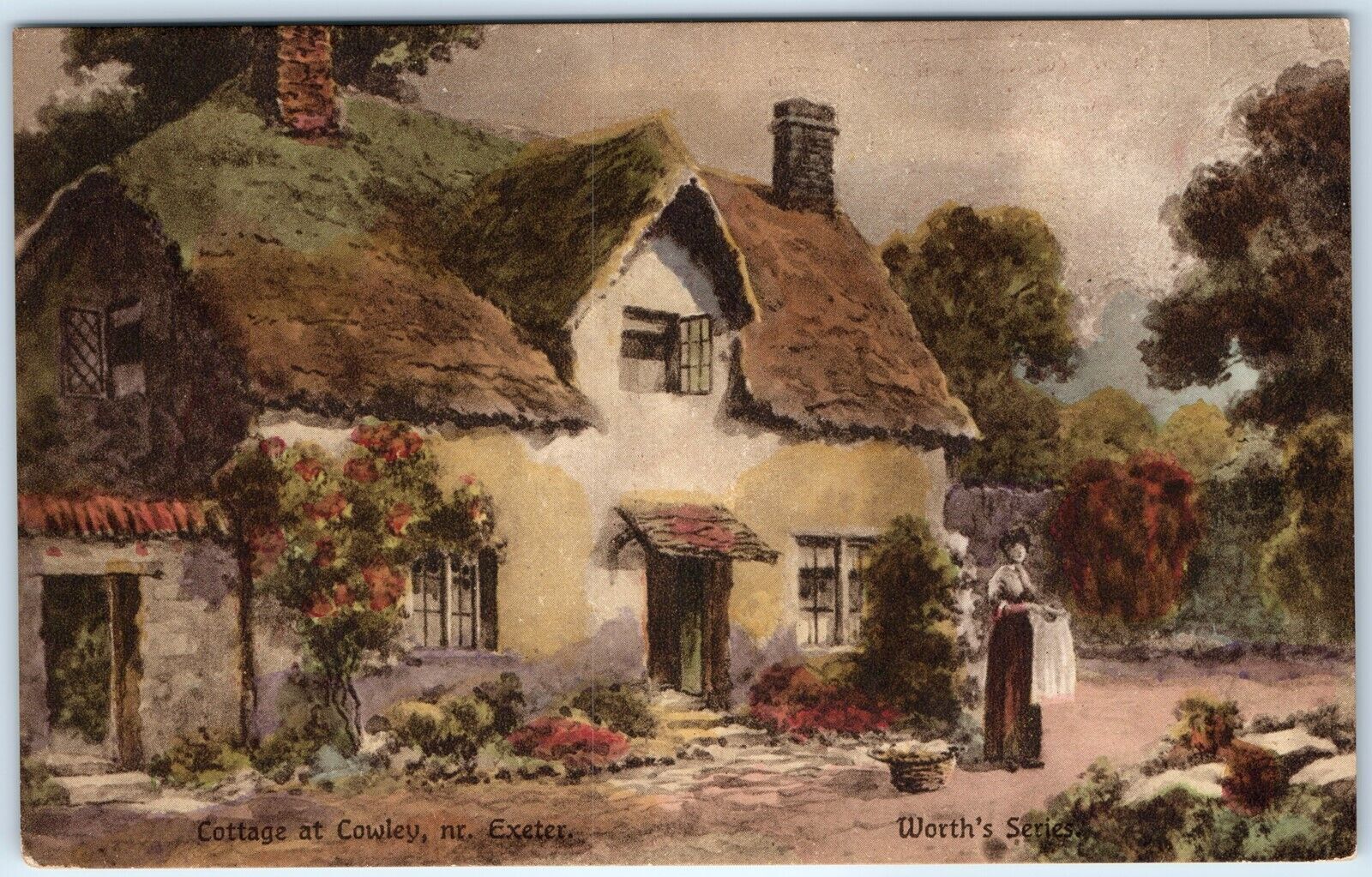 c1910s Cowley, England Thatched Roof Cottage Flowering Garden Charming ...