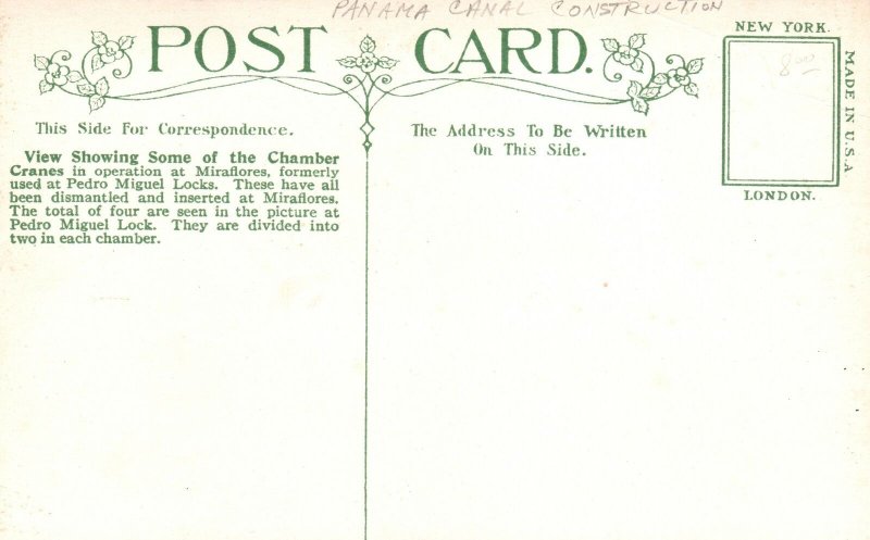 Vintage Postcard 1910's View Showing Some of the Chamber Cranes Panama ...