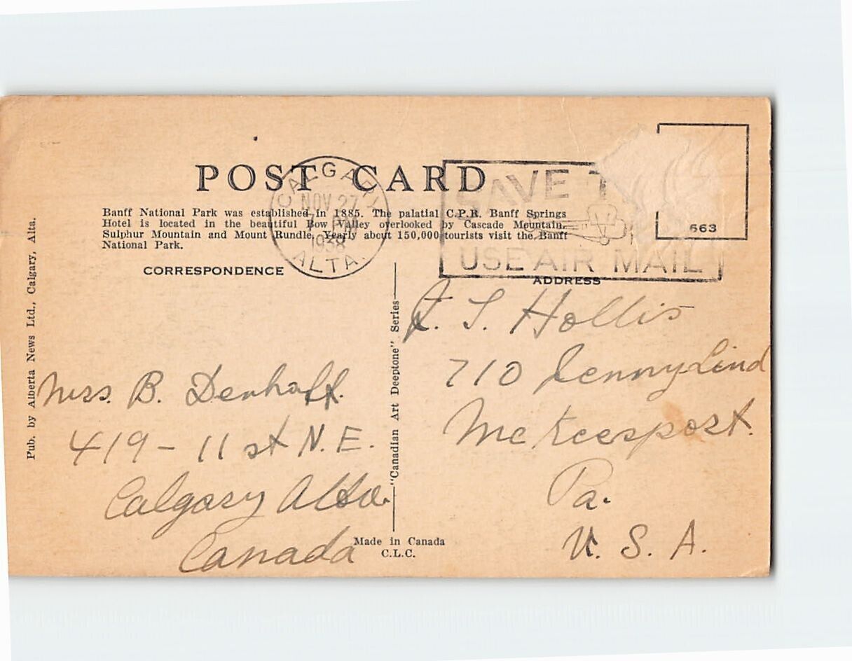 Postcard Banff Springs Hotel Banff National Park Canada | Canada ...