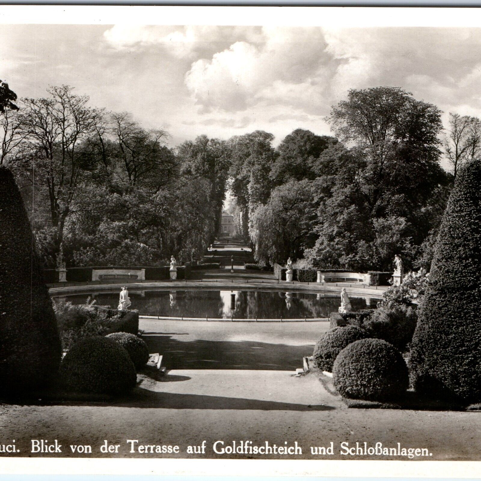 c1930s Potsdam, Germany RPPC Sanssouci Goldfish Pond Palace Topiary Pre ...
