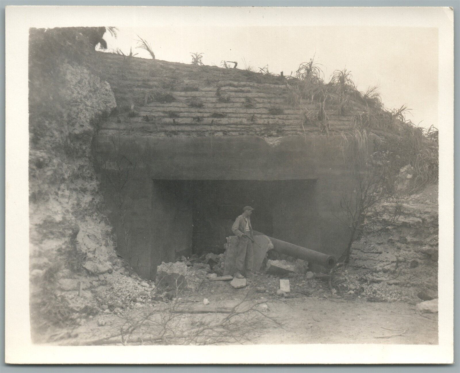 Armed MAN in a Front of Fortified Emplacement WWI ERA Antique Photo ...
