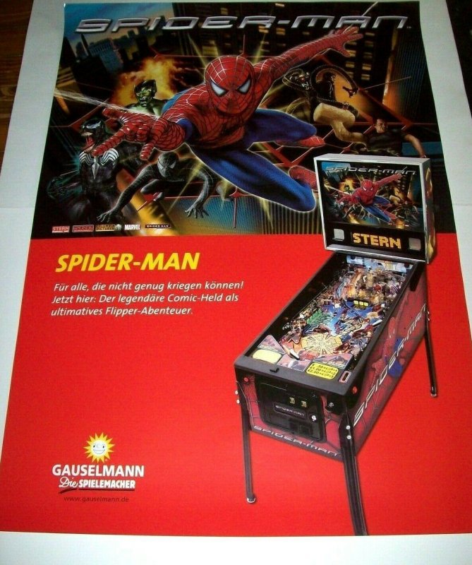 Spiderman Marvel Comics Pinball POSTER 33" Super Heroes Venom Art Stern ...