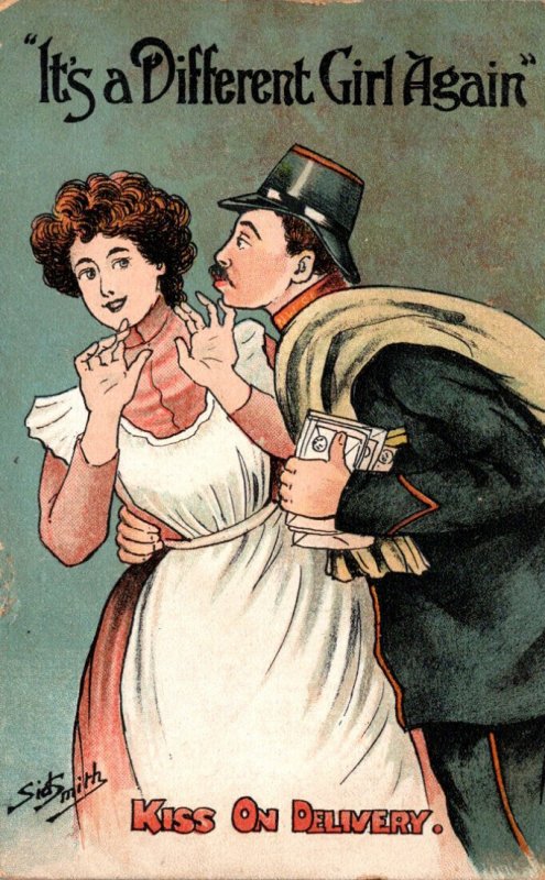 Humour Woman and Mailman It's A Different Girl Again Kiss On Delivery ...