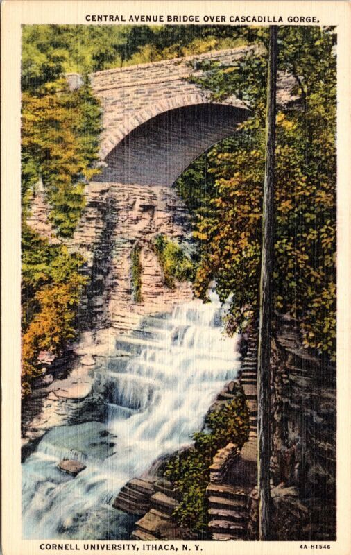 Central Ave Bridge Cascadilla Gorge Ithaca NY New York Linen Postcard ...