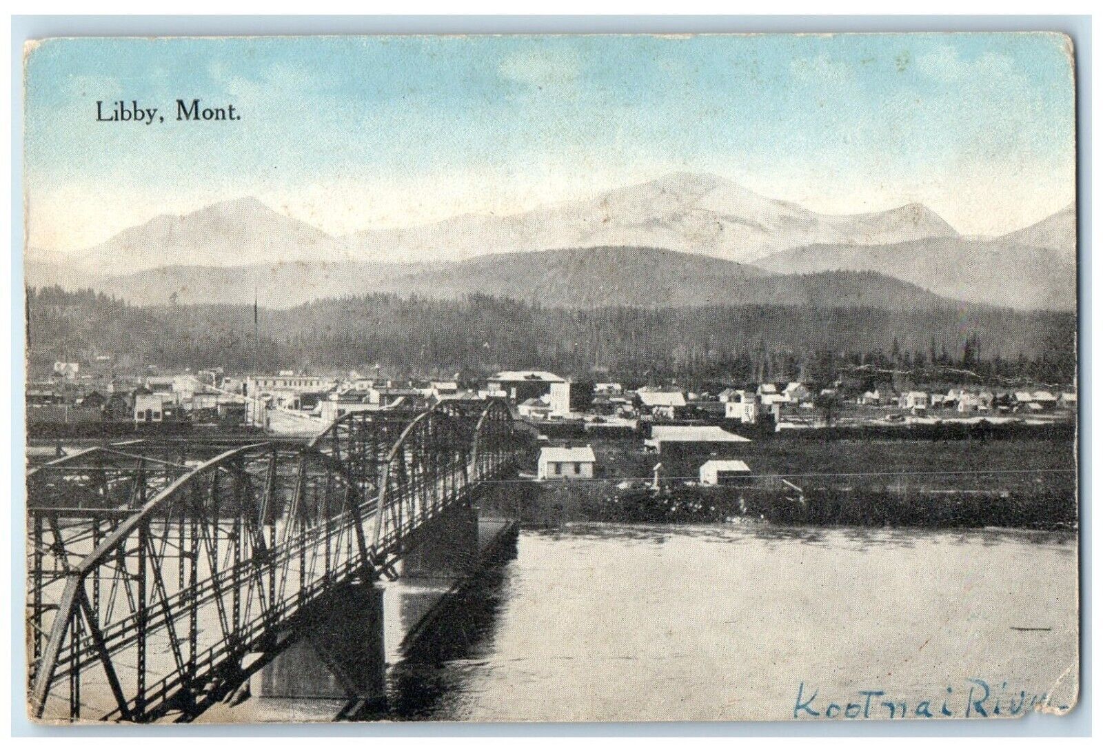 1915 Kootenai River Bridge Mountain Scene Libby Montana MT Antique ...