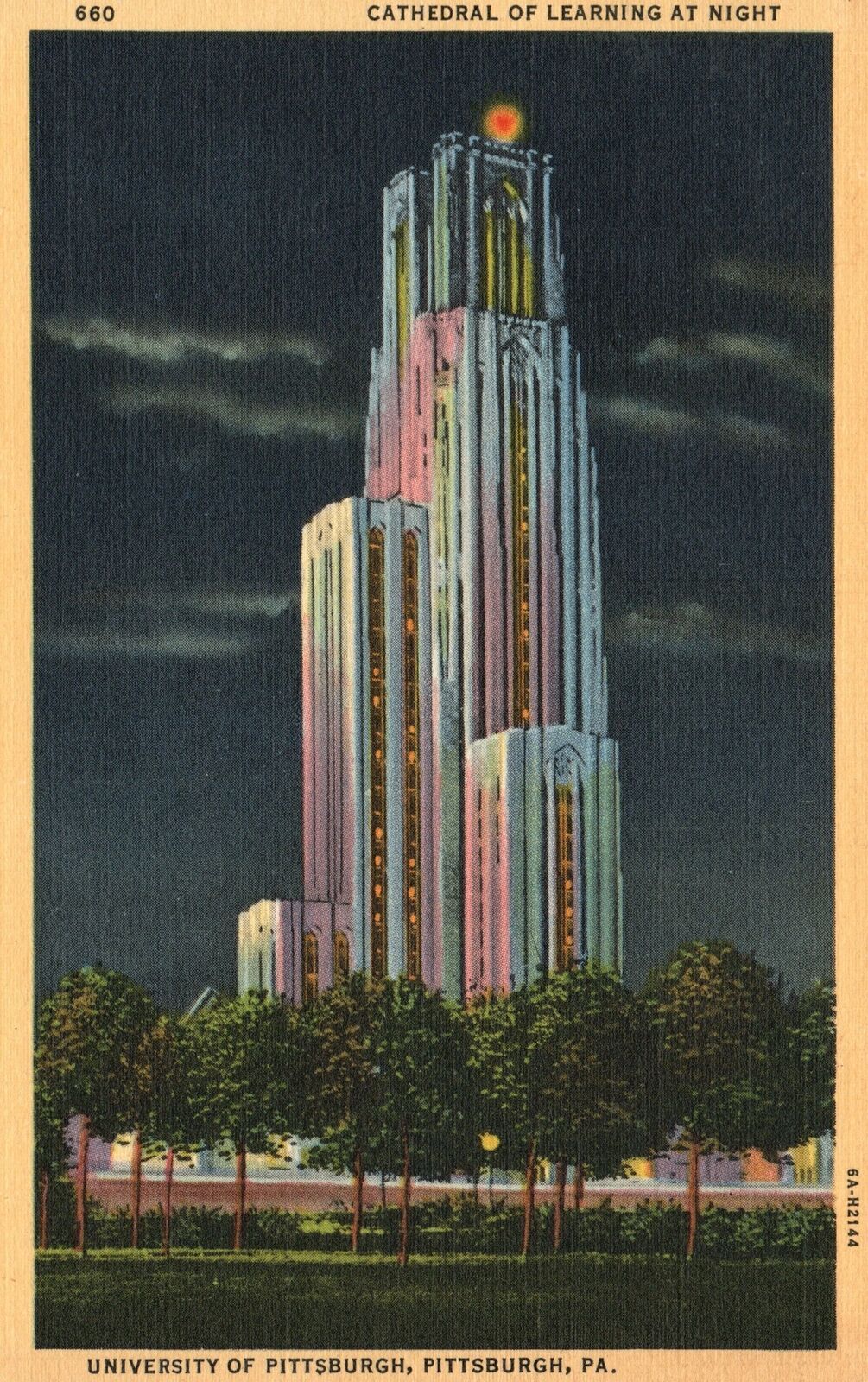 Vintage Postcard 1930's Cathedral Of Learning At Night University ...