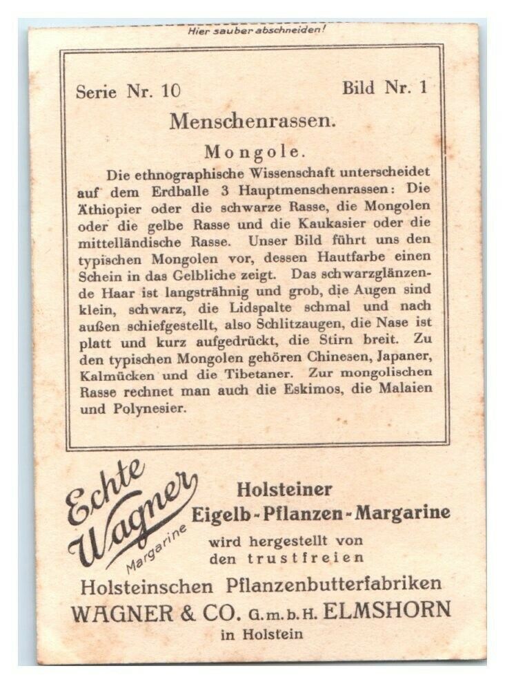 Mongols, Human Races, Echte Wagner German Trade Card *VT31B | Ephemera ...