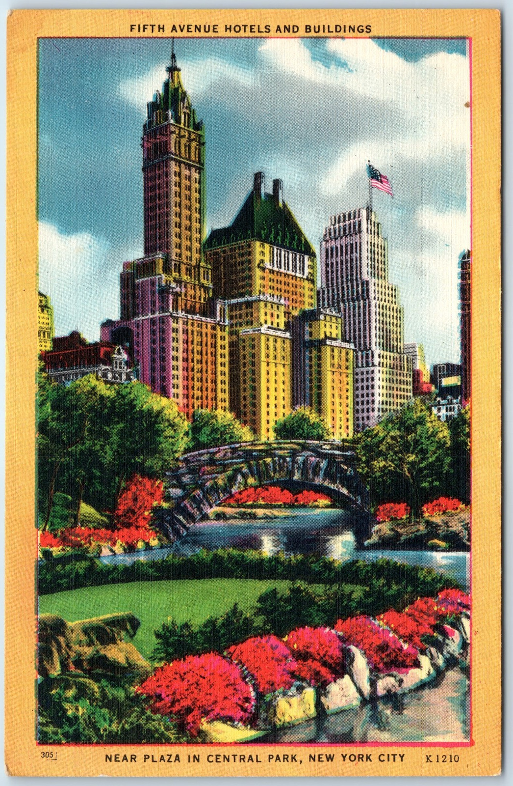c1940s Manhattan New York City Central Park Bridge 5th Av Hotel Plaza ...
