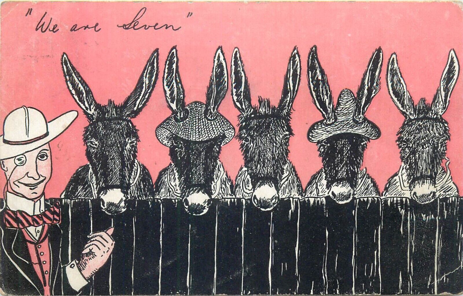 British humor comic seven donkeys caricature 1905 greetings postcard ...