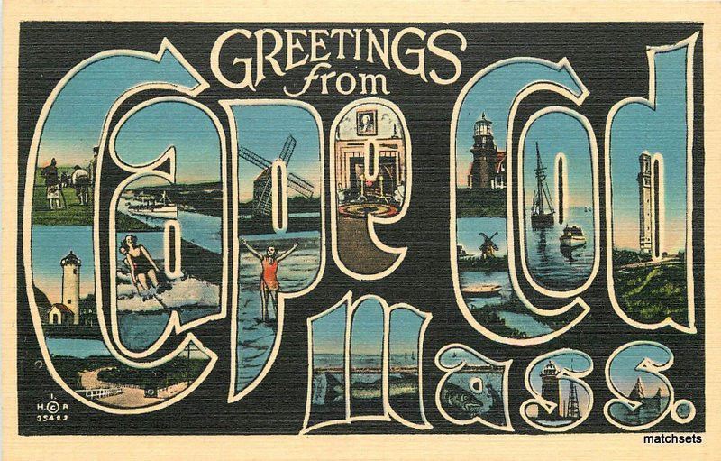 1940s Large letters multi view Cape Cod Massachusetts linen New Bedford ...