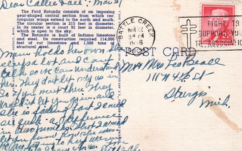 Vintage Postcard Ford Motor Company Rotunda at Night Dearborn Michigan ...