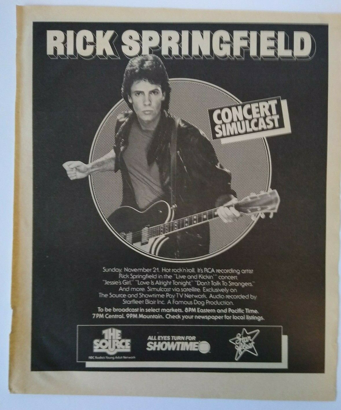 Rick Springfield Concert Promo Vintage Magazine Ad Original Ready To ...