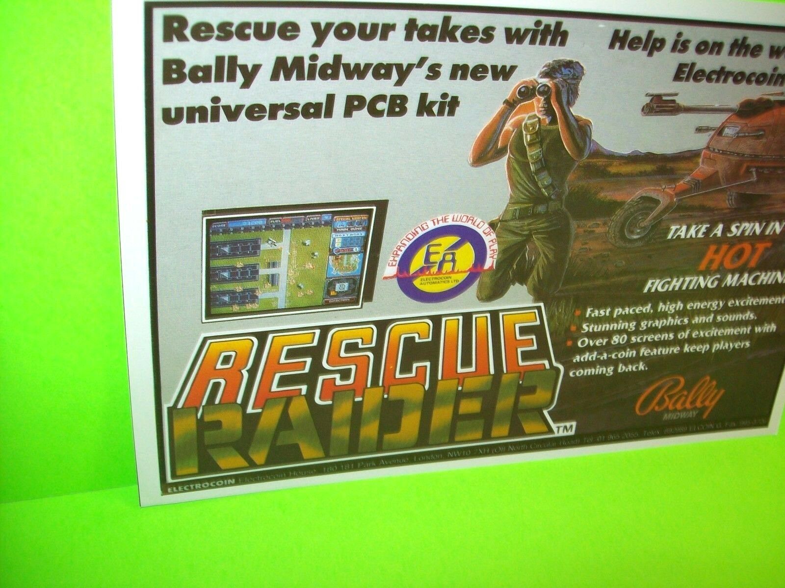 RESCUE RAIDER Original NOS 1987 Video Arcade Game Flyer Electrocoin ...