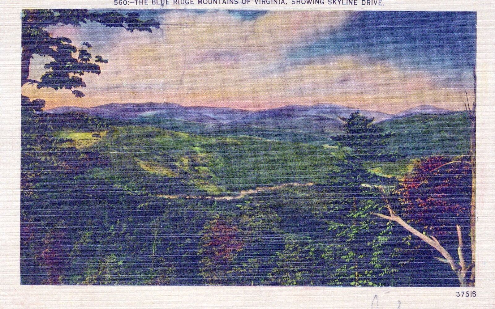 Vintage Postcard the Blue Ridge Mountains of Virginia Showing Skyline ...